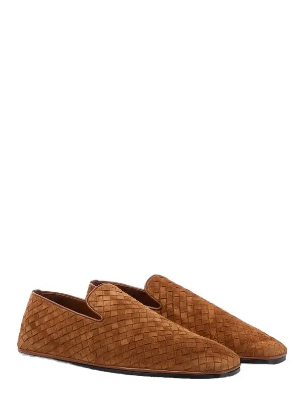 Bottega Veneta Palazzo Intrecciato Suede Slip-on Shoes - Brown