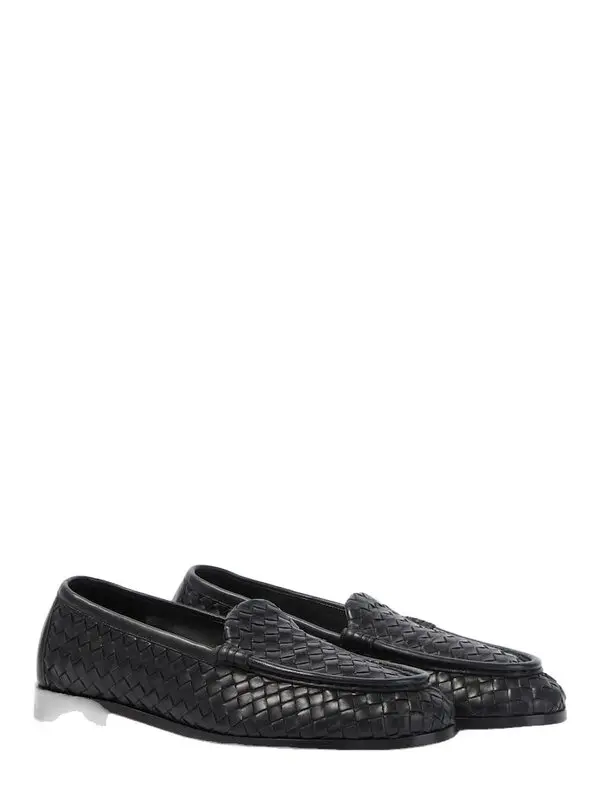 Bottega Veneta Silenzio Intrecciato Leather Loafers - Black