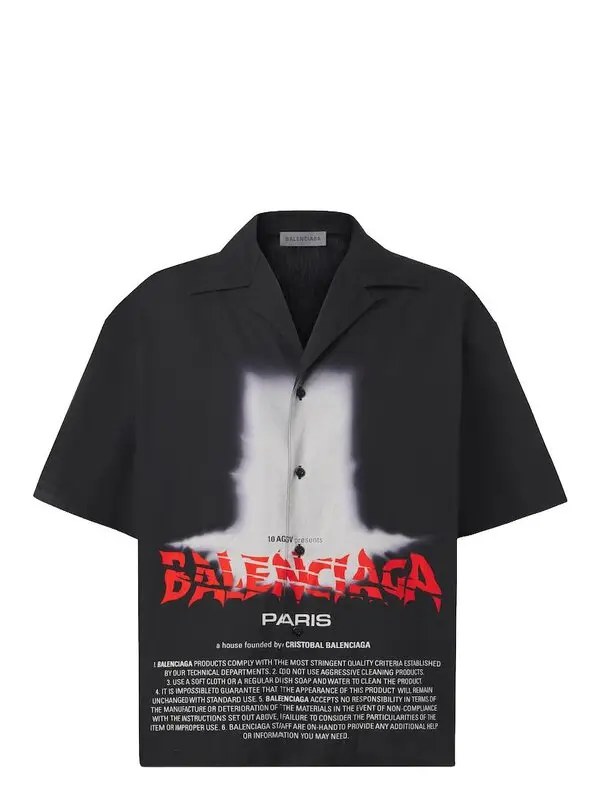 Balenciaga Printed Cotton Bowling Shirt - Black