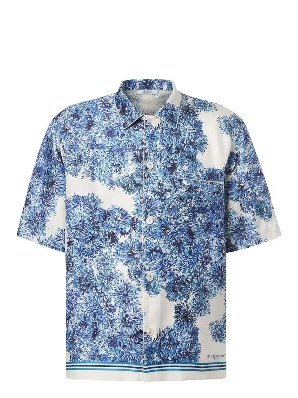 Givenchy Couture Seam Silk Twill Bowling Shirt - Blue