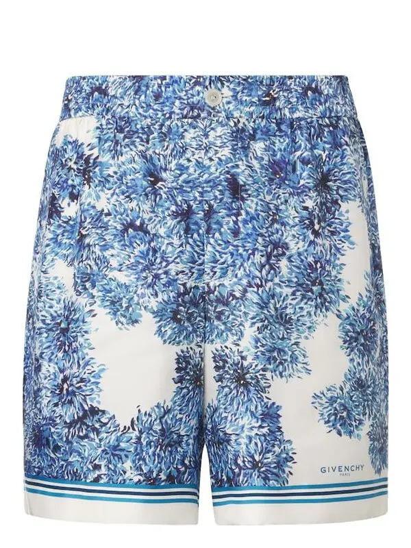 Givenchy Couture Seam Printed Silk Twill Shorts - Blue