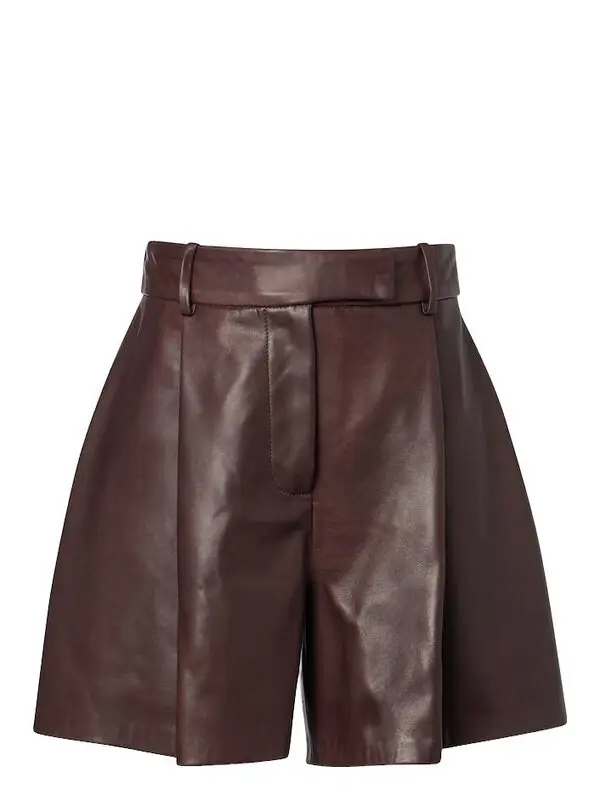 Nour Hammour Jonah Pleated Leather Shorts - Brown