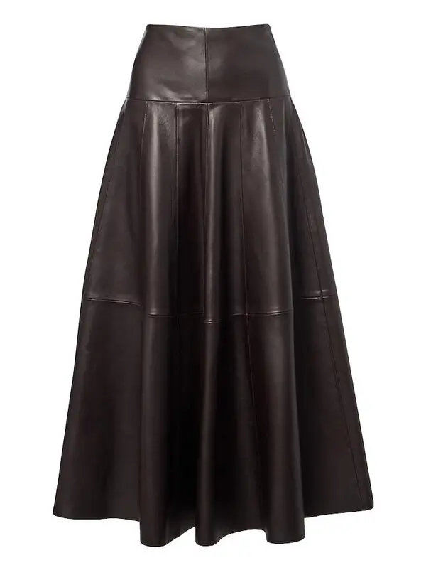 Nour Hammour Daria Leather Midi Skirt - Brown
