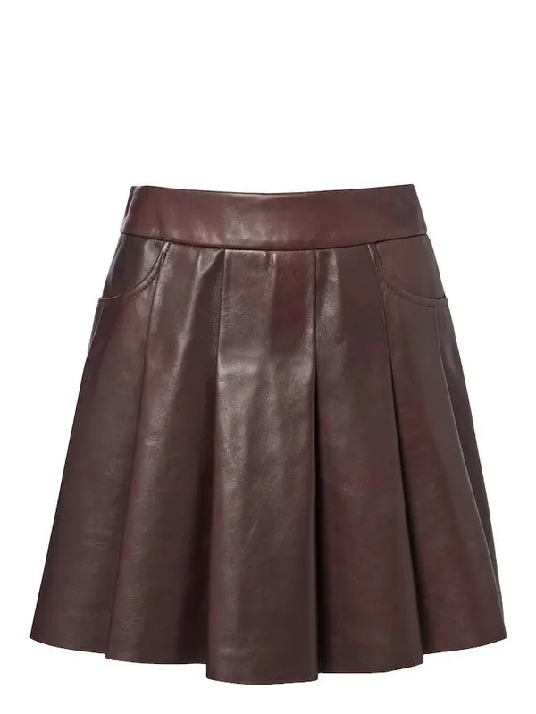 Nour Hammour Pleated Leather Miniskirt - Brown
