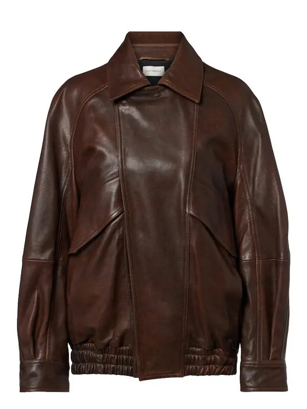 Nour Hammour Leather Bomber Jacket - Brown