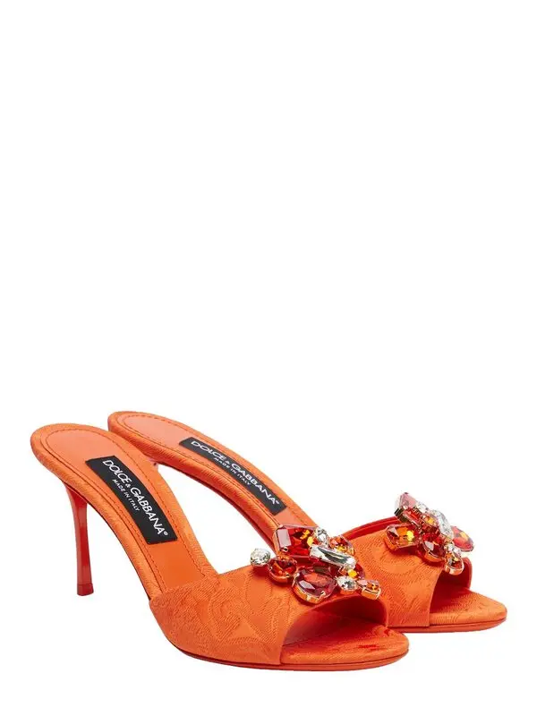 Dolce & Gabbana Embellished Brocade Mules - Orange