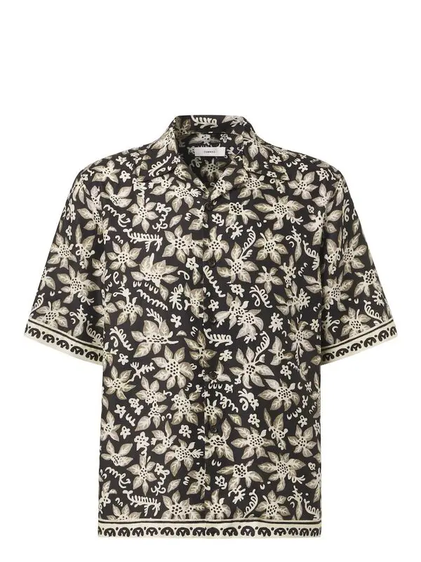 Commas Printed Cotton And Silk Bowling Shirt - Black