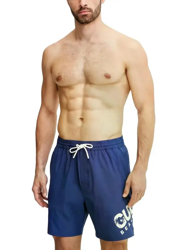 Guess Logo Print Drawstring Swim Shorts - Blue