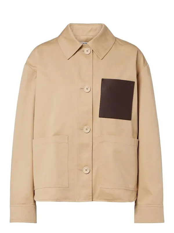 Loewe Leather-trimmed Cotton Jacket - Beige