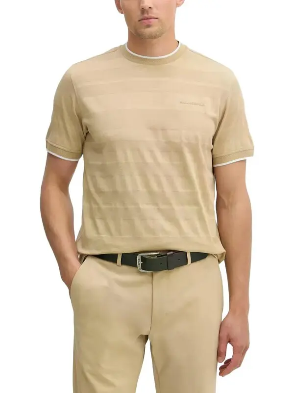 Karl Lagerfeld Textured-stripe Logo-lettering T-shirt - Neutrals