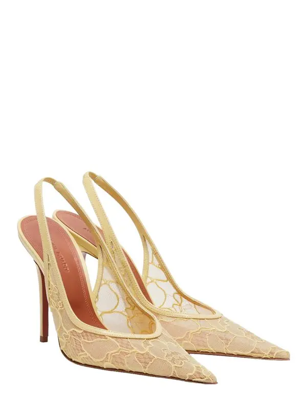 Amina Muaddi Anok Leather-trimmed Lace Slingback Pumps - Yellow