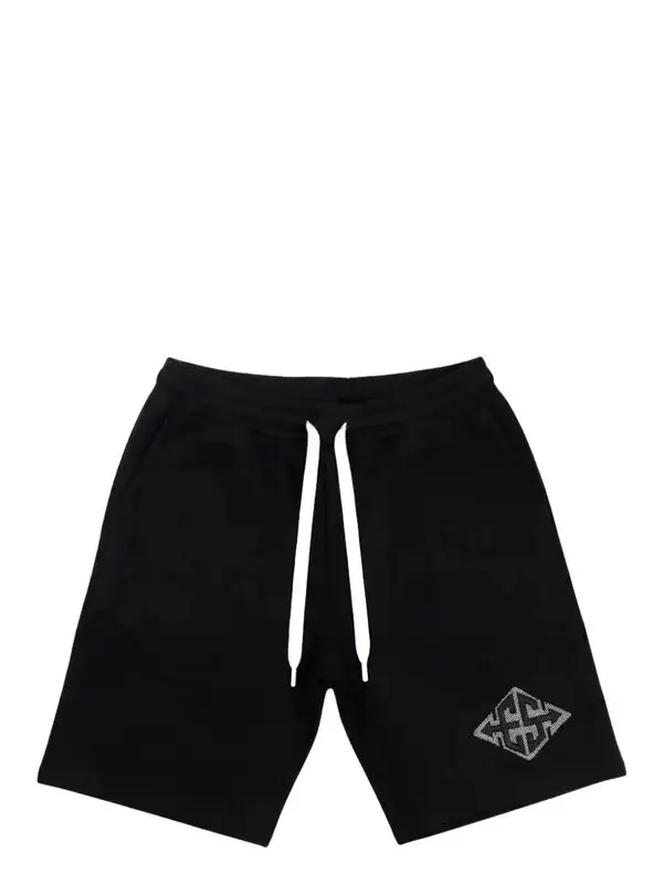 EXIT SOCIETY Monogram X Logo-print Drawstring Shorts - Black