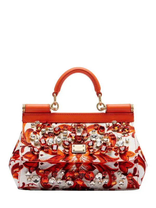 Dolce & Gabbana Sicily Mini Embellished Top-handle Bag - Orange