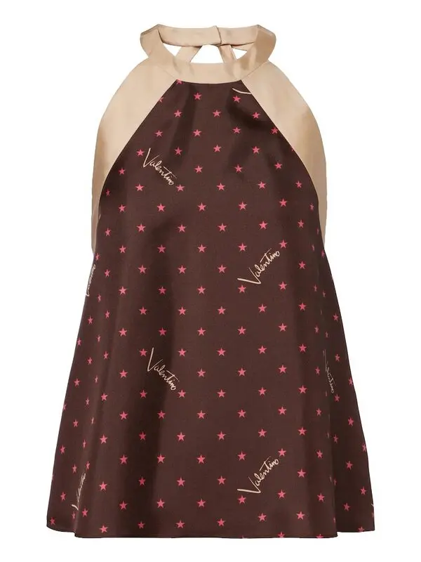 Valentino Garavani Printed Silk Twill Halterneck Top - Brown