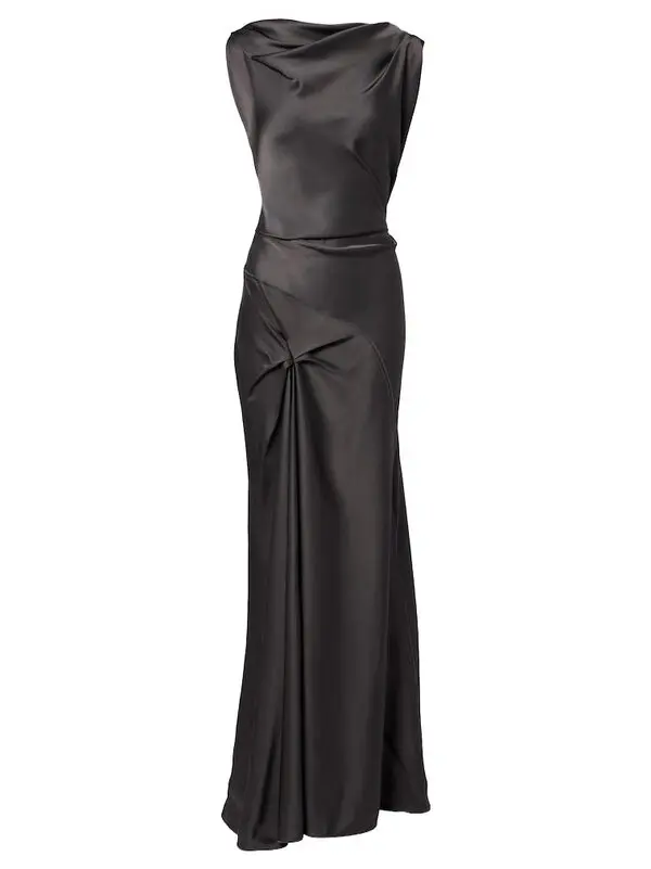 Victoria Beckham Posy Draped Gathered Crêpe Satin Gown - Grey
