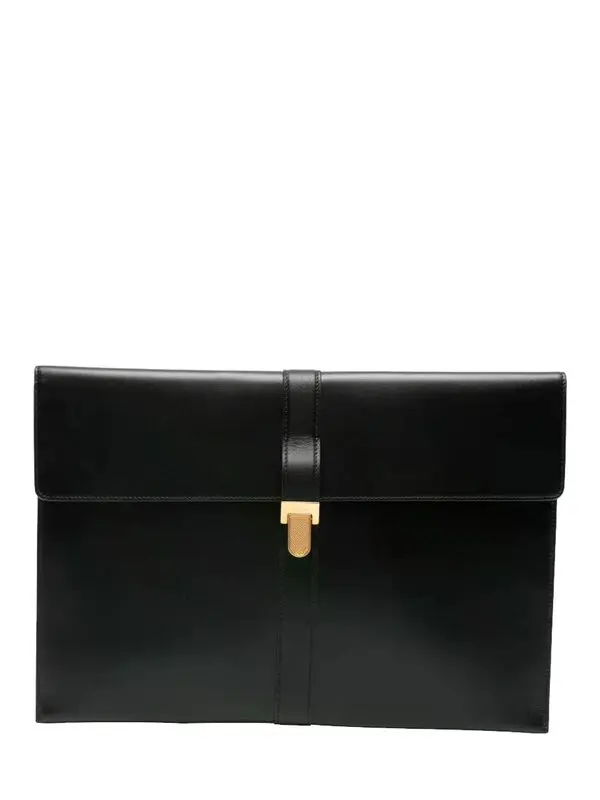 THE ROW Foldover Leather Clutch Bag - Black