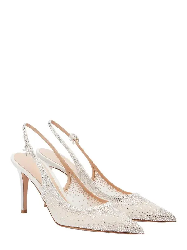 GIANVITO ROSSI Regina Embellished Leather Slingback Pumps - White