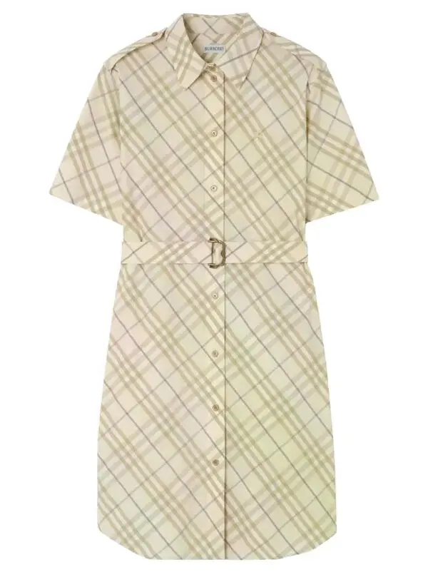 Burberry Cotton Check Shirt Dress - Neutrals