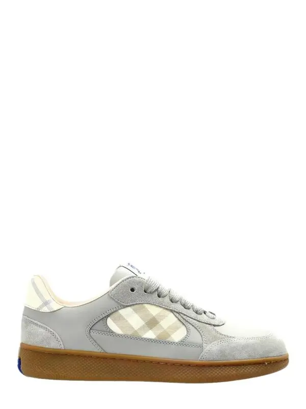 Burberry Check-panel Suede-trimmed Sneakers - Grey