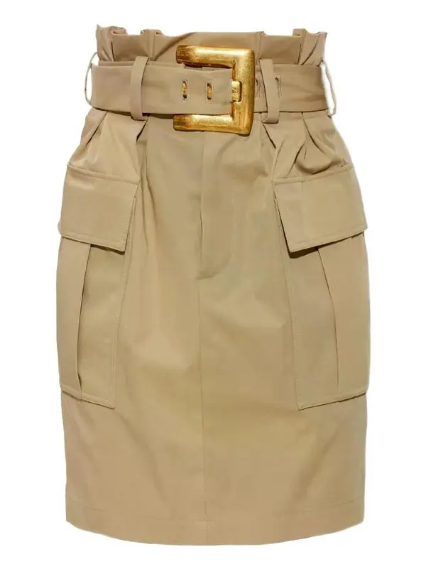 Balmain Belted Paperbag Waist Skirt - Neutrals