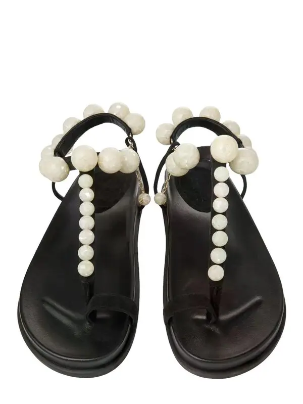 JIMMY CHOO Pearl-embellished Leather Sandals - Black