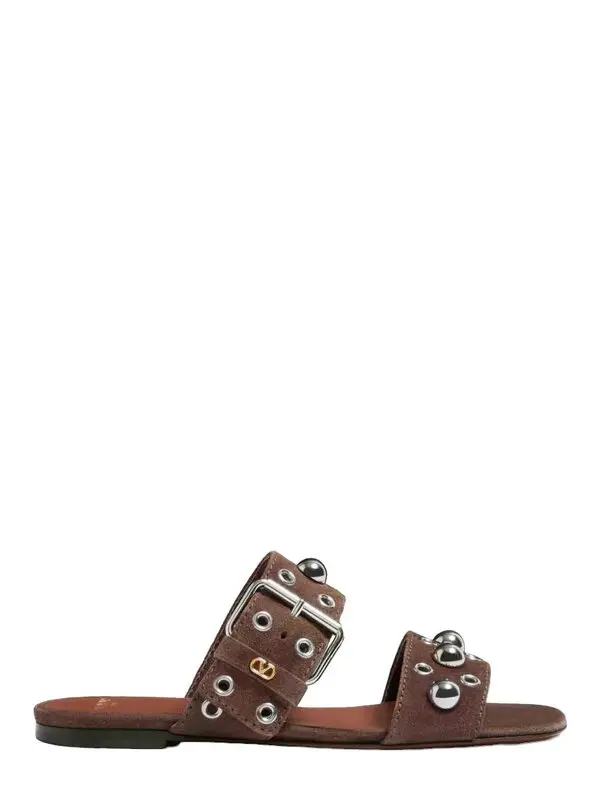 Valentino Garavani Nellecôte Leather Slide Sandals - Brown