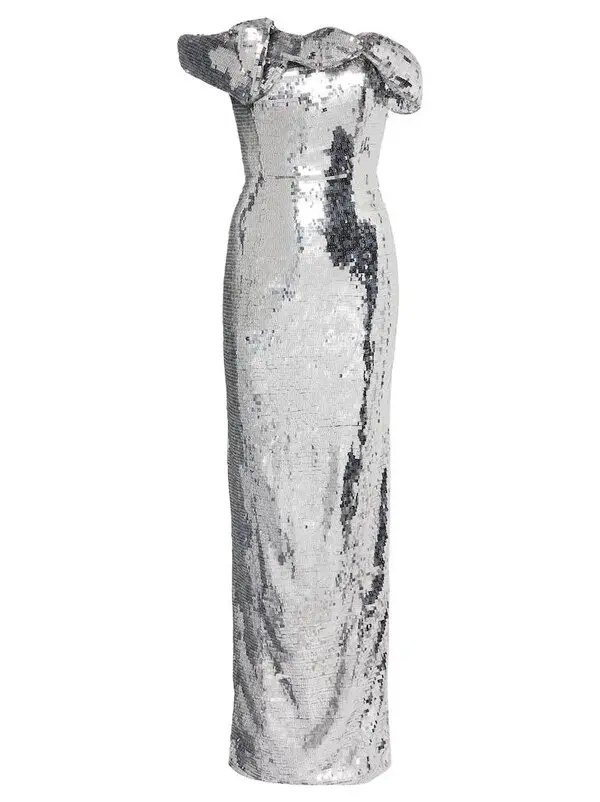 Rachel Gilbert Tamzin Sequined One-shoulder Gown - Silver