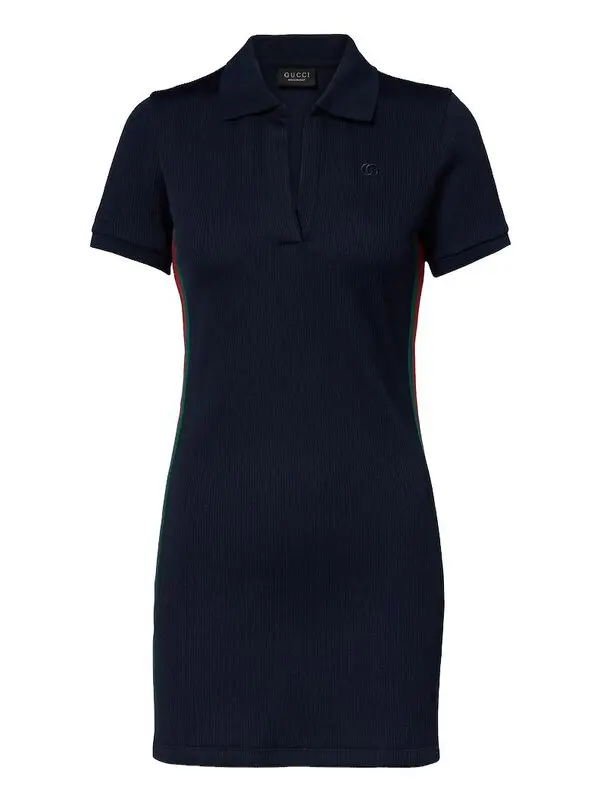 Gucci Web Stripe Ribbed-knit Jersey Polo Dress - Blue
