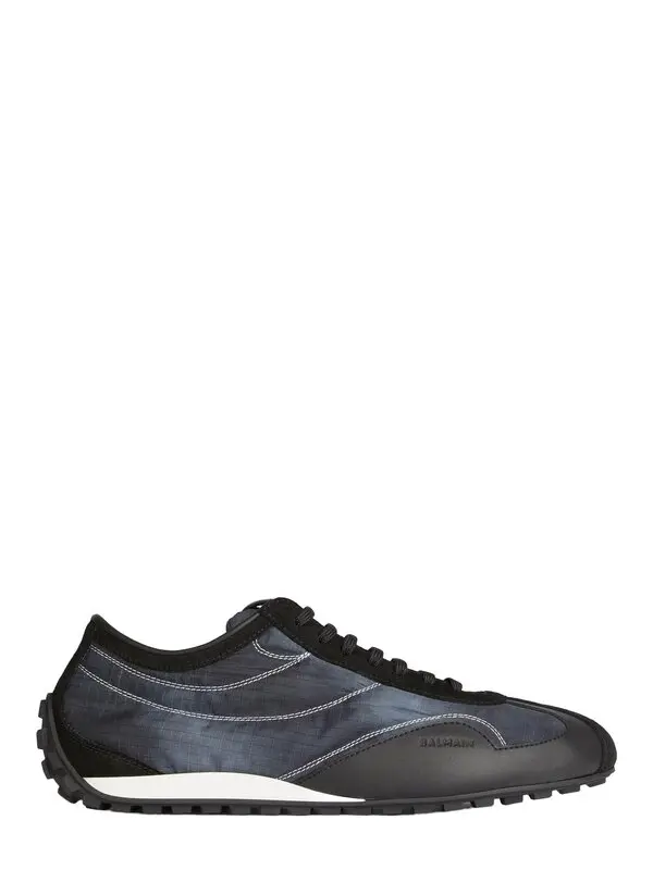 Balmain Racing Low Trainers In Ripstop Nylon And Calfskin Leather - Black