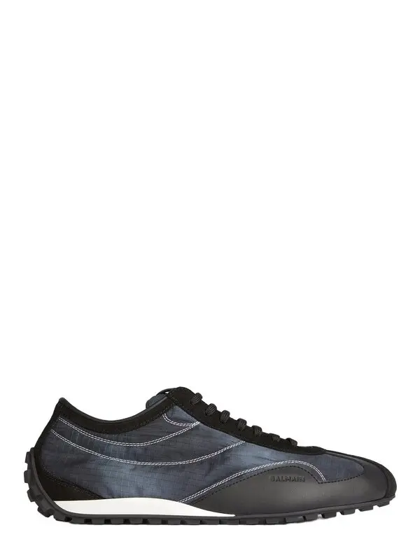 Balmain Racing Low Trainers In Ripstop Nylon And Calfskin Leather - Black