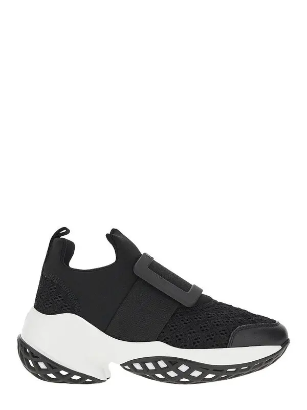 ROGER VIVIER Viv' Run Fabric And Mesh Slip-on Sneakers With Buckle Detail - Black