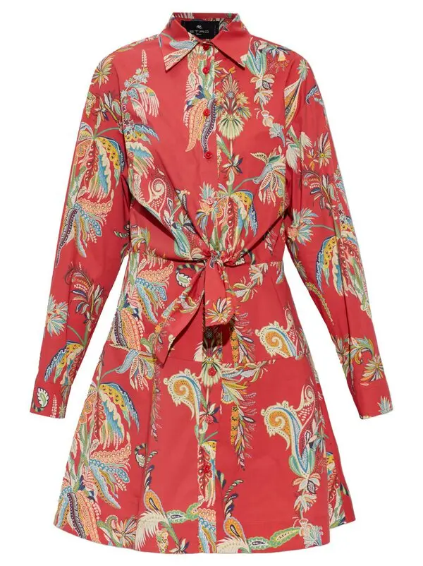 Etro Multicolored Botanical Print Belted Shirt Dress - Multicolour