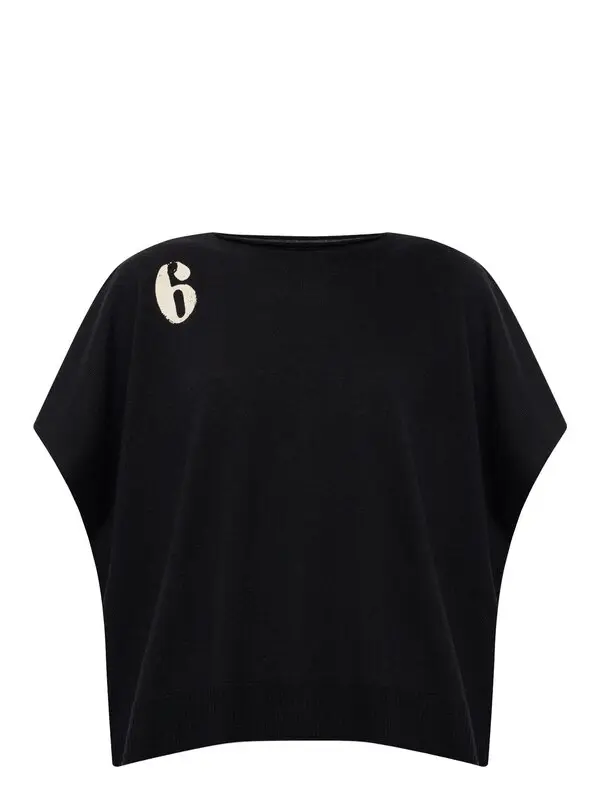 MAISON MARGIELA Oversized Knit Top With Logo Print - Black