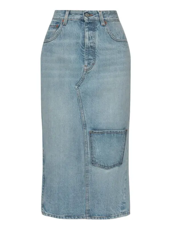 MAISON MARGIELA Denim Midi Skirt With Asymmetrical Slit - Blue