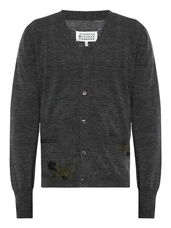 MAISON MARGIELA Wool Cardigan With Pockets And Appliqués - Grey