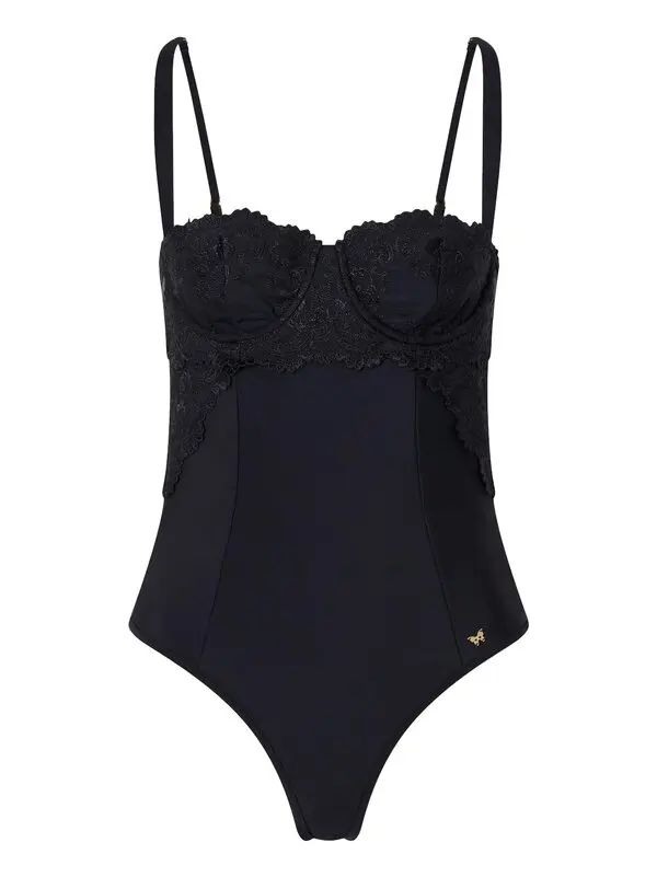 Kiki De Montparnasse Juliette Lace-trimmed One-piece - Black