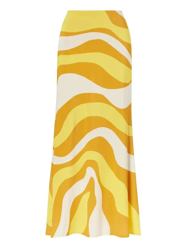 CALA DE LA CRUZ Halia Printed Stretch Jersey Maxi Skirt - Yellow