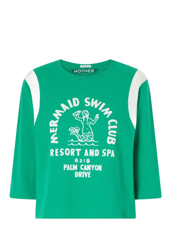 MOTHER The Better Half Flocked Printed Cotton T-shirt - Green