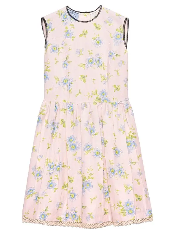 Prada Sleeveless Floral Print Linen Dress - Pink