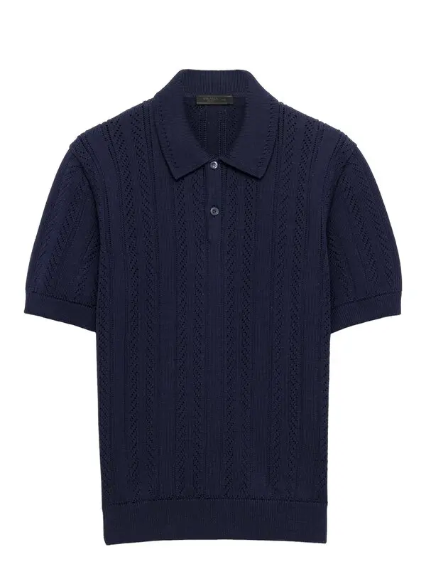 Prada Short-sleeved Openwork Cotton Polo Shirt - Blue
