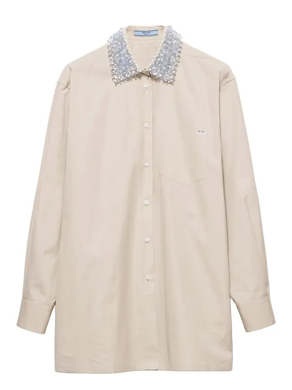 Prada Embroidered Collar Poplin Shirt - Neutral