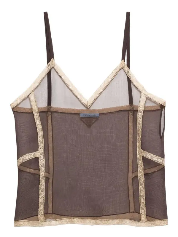 Prada Organza Intarsia Top - Brown