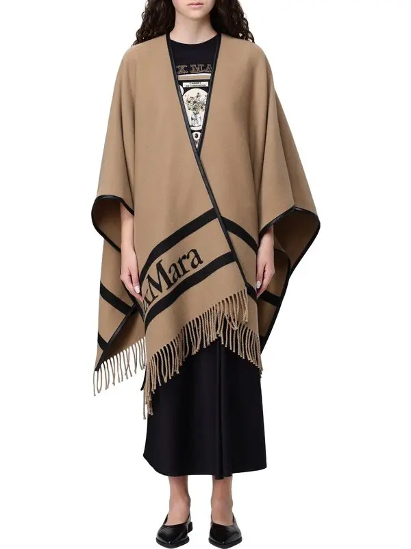 Max Mara Cape With Fringed Hem - Camel