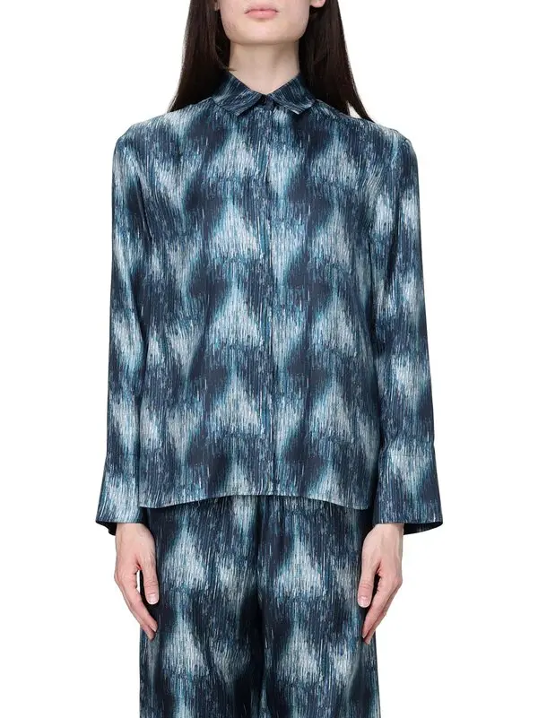 Max Mara Abstract Geometric Print Silk Shirt - Blue