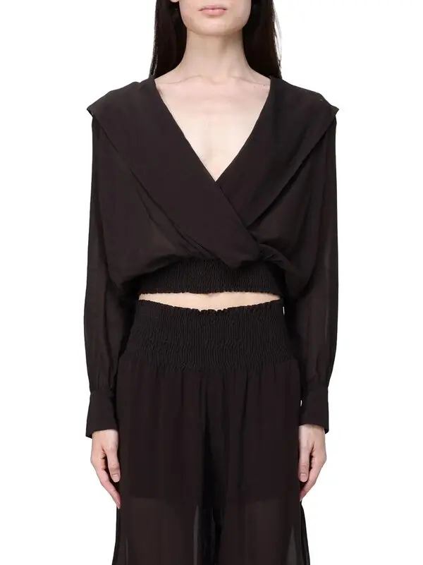 Pinko Synthetic Crepe Hooded V-neck Blouse - Brown