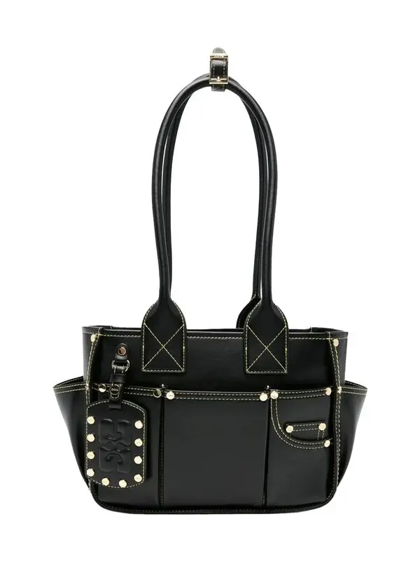 GANNI Recycled Leather Studded Tote Bag - Black