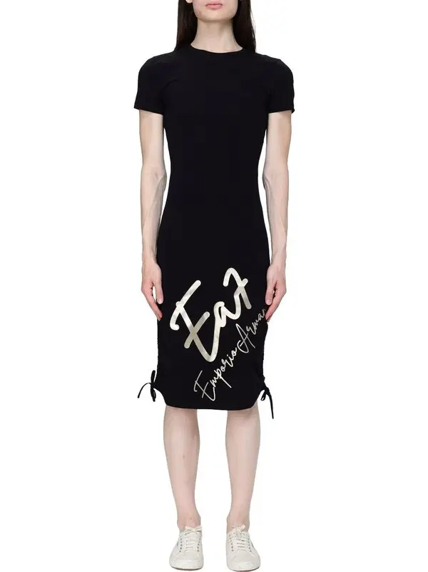 EA7 Ruched Drawstring Midi Dress - Black