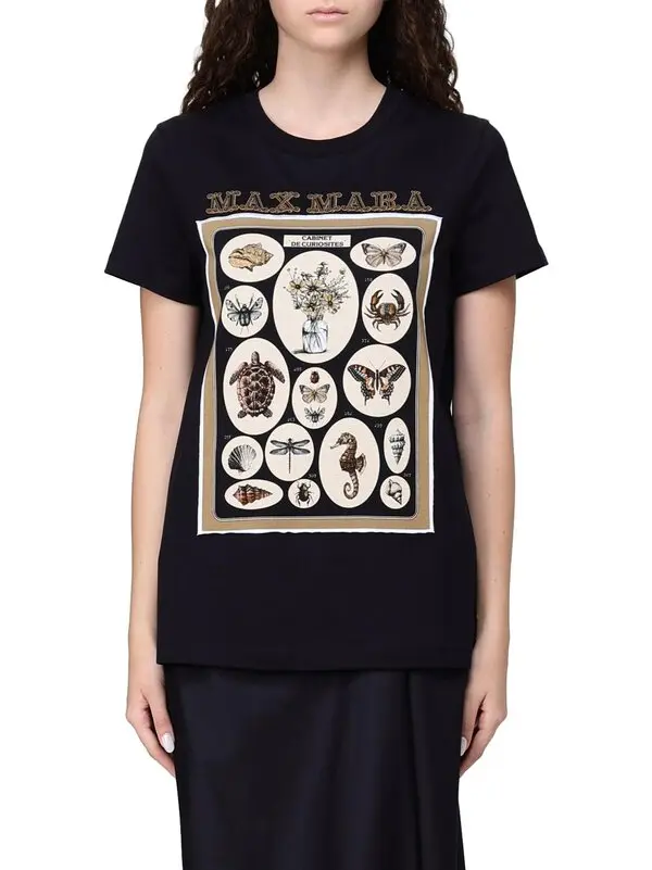 Max Mara Crewneck Cotton T-shirt With Graphic Logo Print - Black