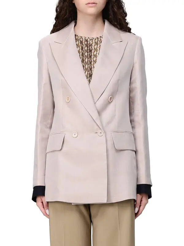 Max Mara Double-breasted Silk Blazer With Lapels And Flap Pockets - Camel