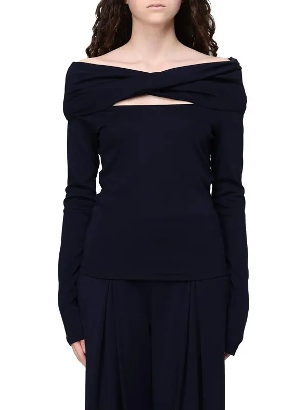 Max Mara Long Sleeve Draped Cut Out Top - Navy